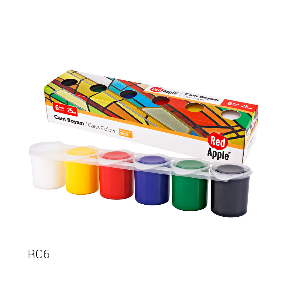 RC6 Red Apple Cam Boyası 25 ml Sıralı Set 6 Renk - Kırmızı Elma Kırtasiye